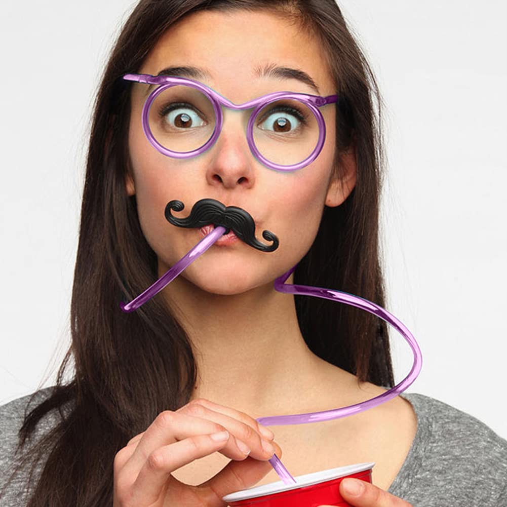 Funny Glasses Straw, Flexible Drinking Straw Novelty Eyeglass Frame Bar Accessories for Birthdays, Bridal Showers, Party Supplies, Favors, Game Ideas(crystal)