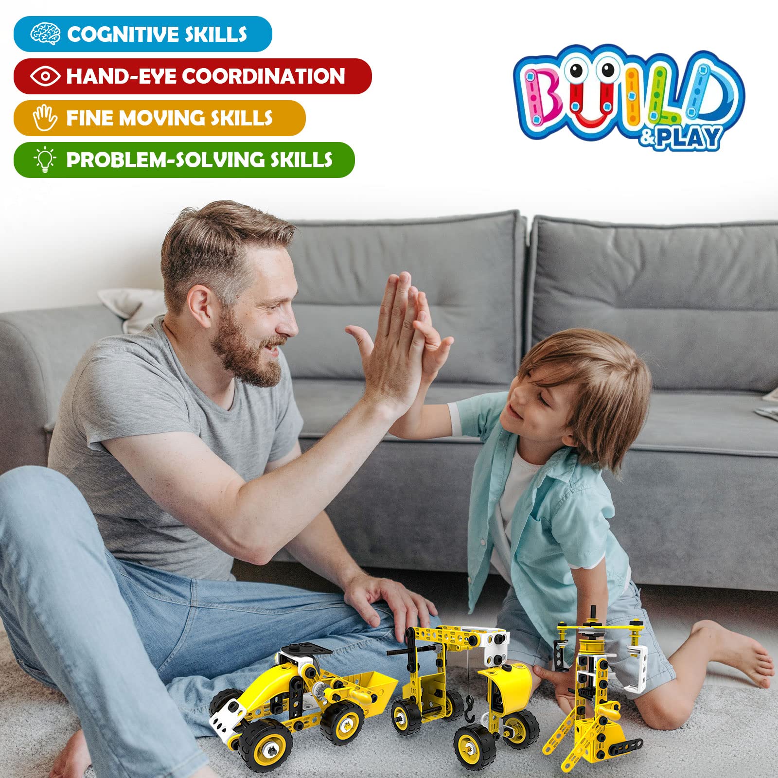 Educational Building Toys STEM Learning Kit with 100PCS Construction Blocks for Preschool Kids, Engineering Toys Creative Game Fun Activity Superior Gift for Kid Age 4 5 6 7 8 9 10+ Years Old