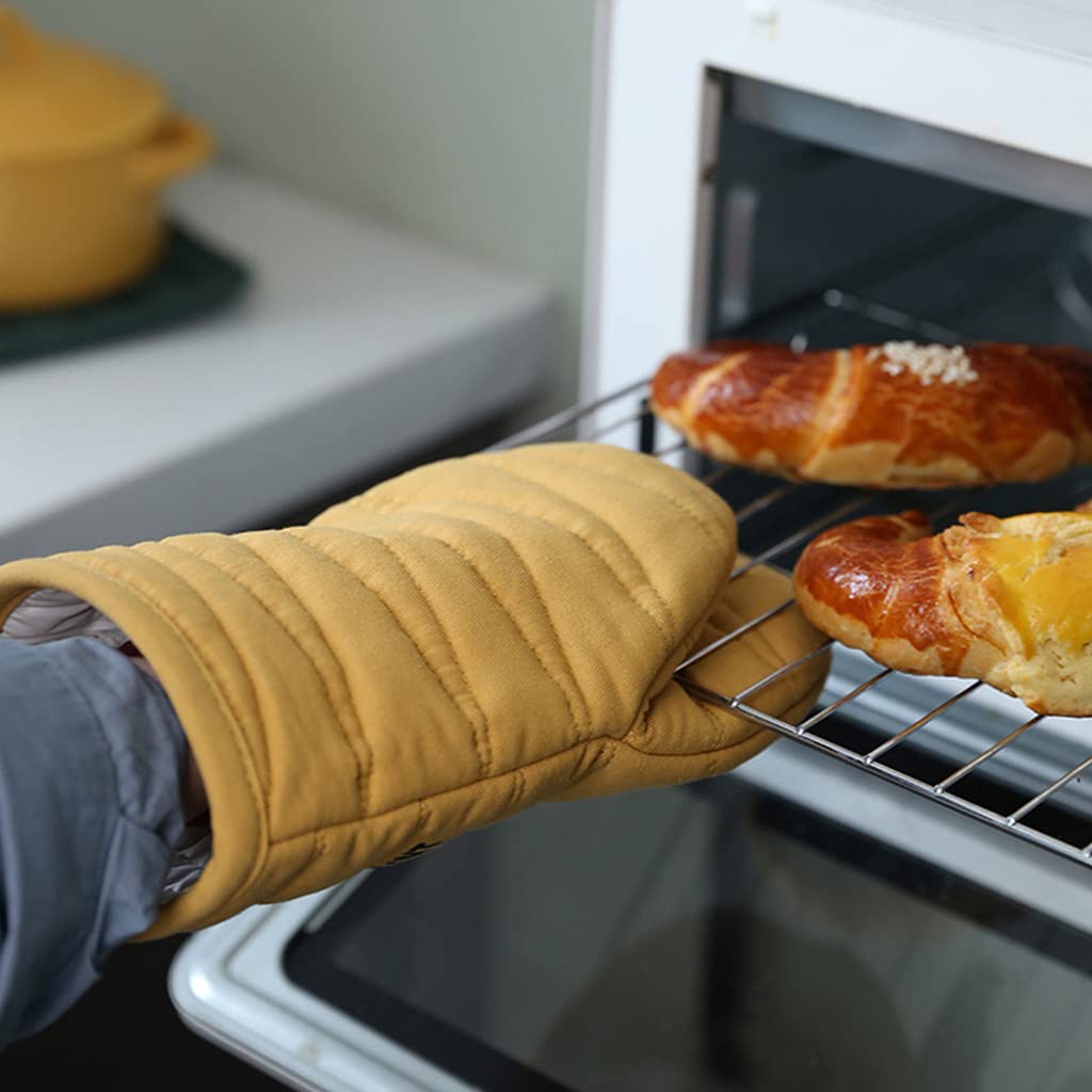 Cotton Oven Mitts and Potholder Set Heat-Resistant Pads Kitchen Oven Gloves Placemat Durable Washable for Cooking Baking Oven Mitts Cotton Black Grey Heat Resistant