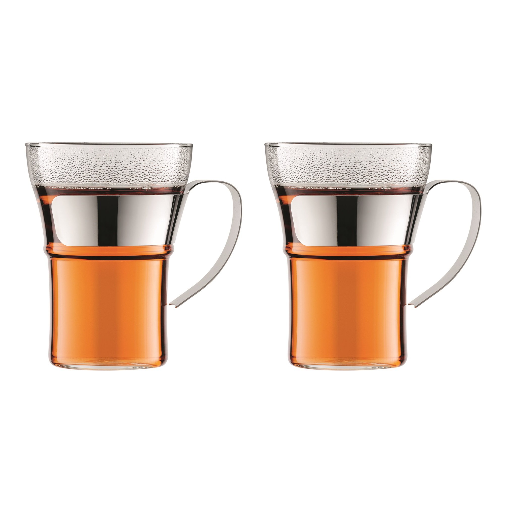 Bodum ASSAM Coffee Glass Set (Metal Handle, Dishwasher Safe, 0.35 L/12 oz) - Pack of 2, Shiny