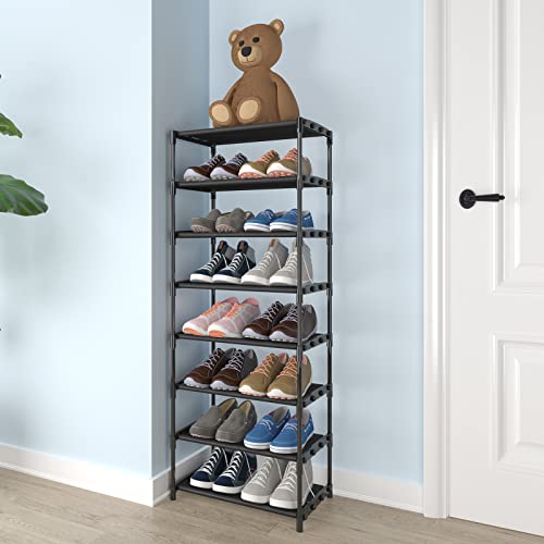 SHELAKET 4 Tiers Shoe Rack, Stackable Organizer for 8-10 Pairs, Non-Woven Fabric Expandable Shoe Shelf Storage Cabinet for Narrow Small Space(HG-Black)