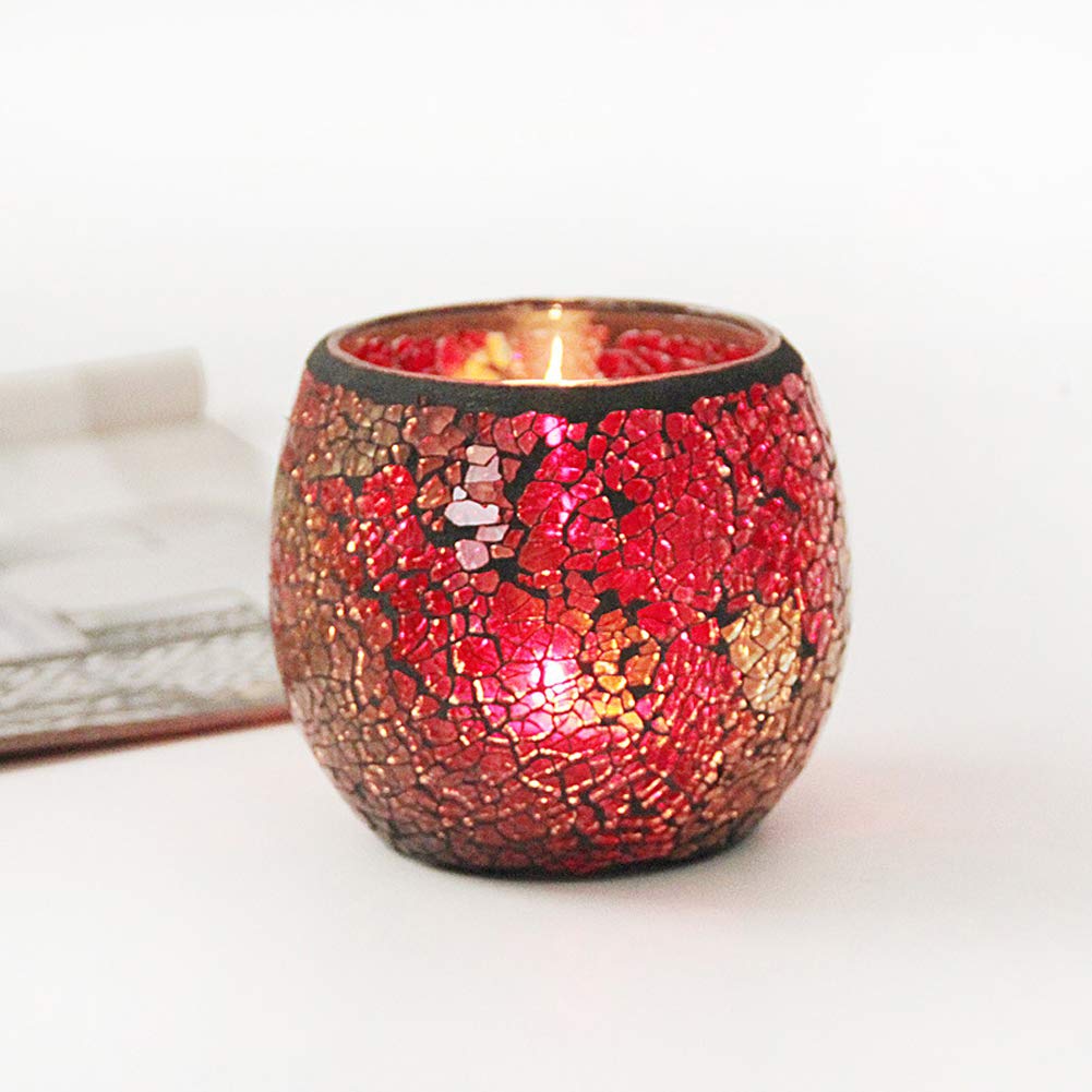 Two-piece Orange Red Mosaic Glass Tea Light Candle Holder Ball and Wind Lantern Shape Votive Candleholder Romantic Handmade Gifts Christmas Candlestick Holders Home Decor Wedding Party Table Decor