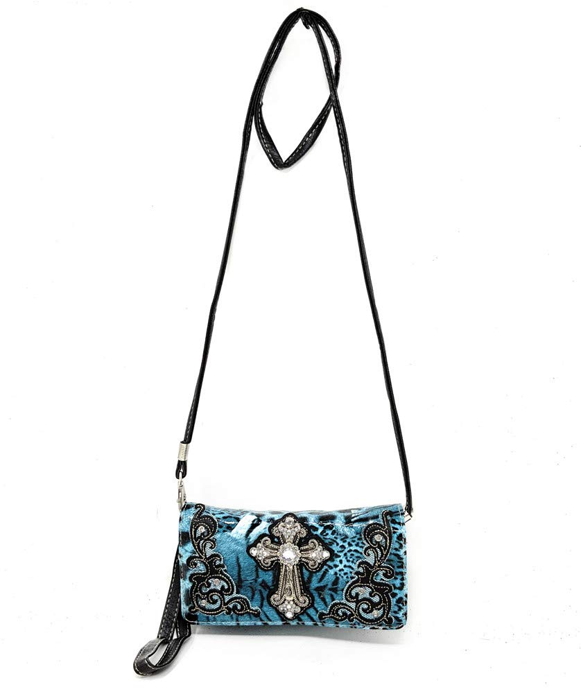 Premium Rhinestone Cross Buckle Leopard Concealed Carry Handbag with Matching Wallets in 2 colors (Pink buckle wallet only)