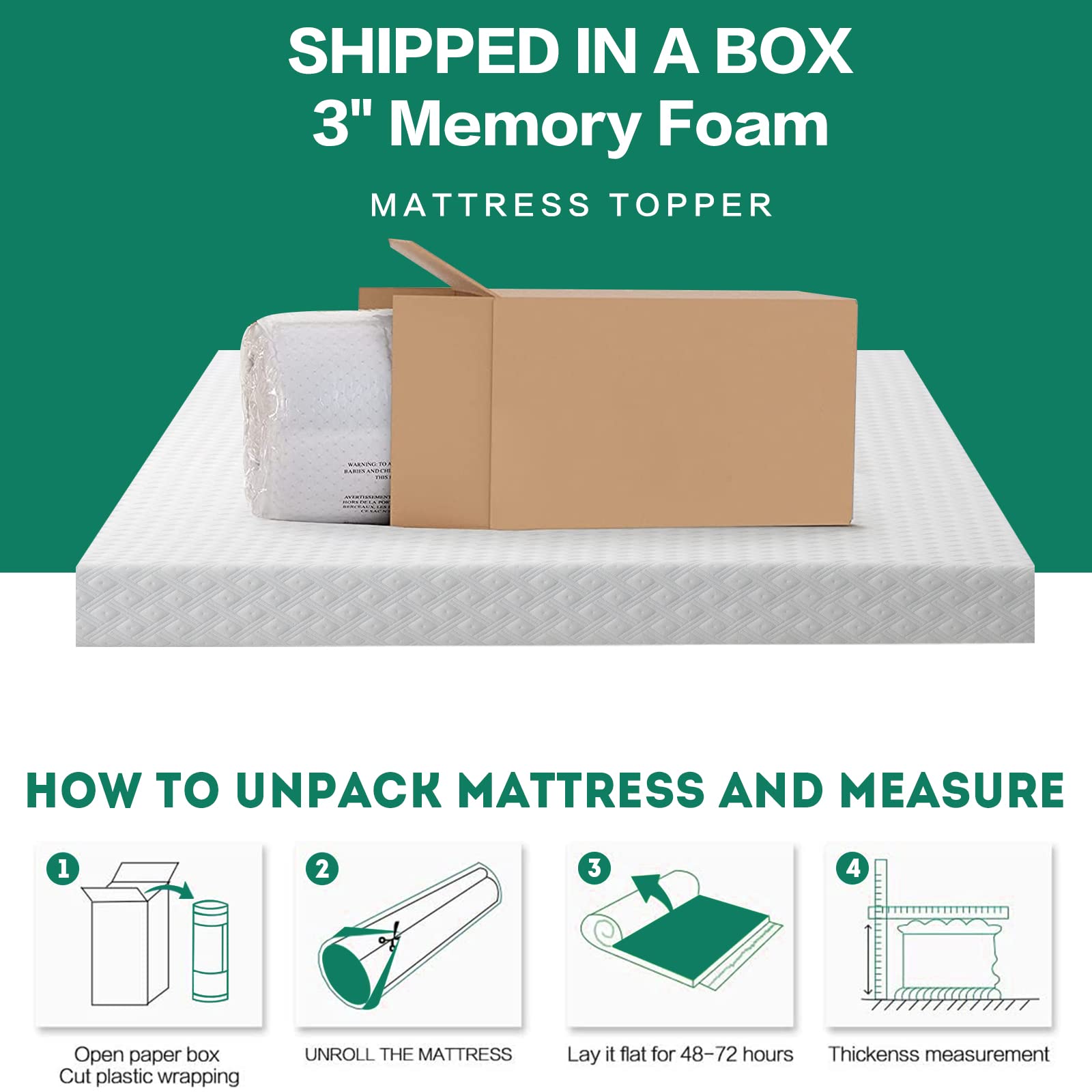 CottonHouse Cool Gel 3 Inch Memory Foam Mattress Topper King Size,Aviation Grade Material,Removable Soft Cover, Comfort Body Support & Pressure Relief