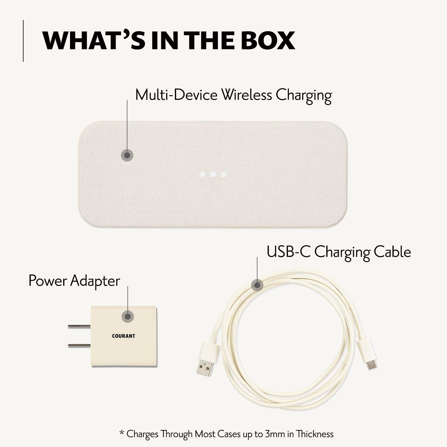 Courant Catch:2 - Belgian Linen Dual Wireless Charging Pad - Compatible with iPhone 11, X, SE, Galaxy S23, S22, S21, S20, Note, AirPods/Pro (Natural)