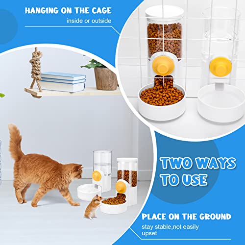 Jspupifip 35oz Rabbit Automatic Food Water Dispenser,Hanging Pet Food Water Dispenser Cage Automatic Feeder Set for Small Cats Dogs Rabbit Chinchilla Guinea Pig Hedgehog Ferret(White)