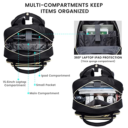 LOVEVOOK Laptop Backpack Women Teacher Backpack,17.3 Inch Laptop Bag with USB Port,Waterproof Daypack for Work Travel,Black