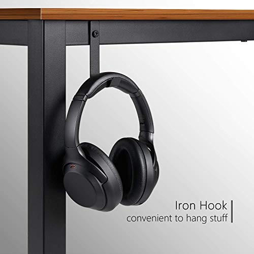 CubiCubi Computer Desk with Drawer 47" Study Writing Table for Home Office, Modern Simple Style PC Desk with Splice Board, Black Metal Frame, Black and Espresso