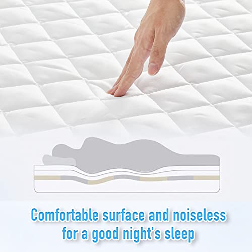 HYLEORY California King Size Waterproof Mattress Pad Protector, Breathable Quilted Mattress Cover Noiseless Waterproof Fitted Sheet Mattress Topper Upto 21" Deep Pocket, White