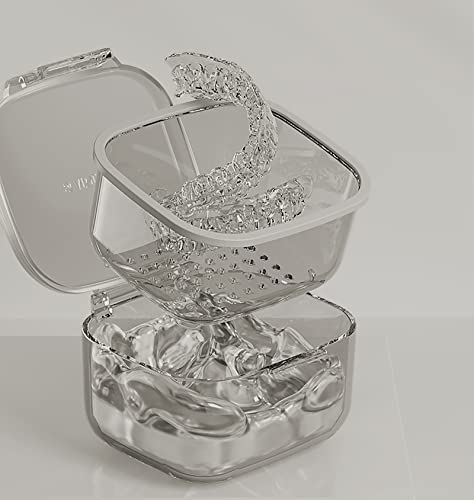 Retainer Case, Retainer Cleaner Case, Unique Denture Bath with Drain Tray, Suitable for Dentures, Denture Bridges, Partial Dentures, Traditional Braces, Etc. (Black)