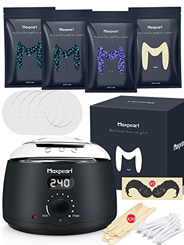 Maxpearl Digital Waxing Kit - Women Men Hard Wax Melt Warmer Kit for Hair Removal - Sensitive Skin, Eyebrows, Face, Underarms, Brazilian, Bikini, Legs