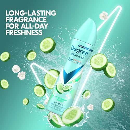 Degree Antiperspirant Deodorant Cucumber Burst 3 count Dry Spray 72-Hour Sweat & Odor Protection Deodorant Spray For Women With Body Heat Activated Technology 3.8 oz