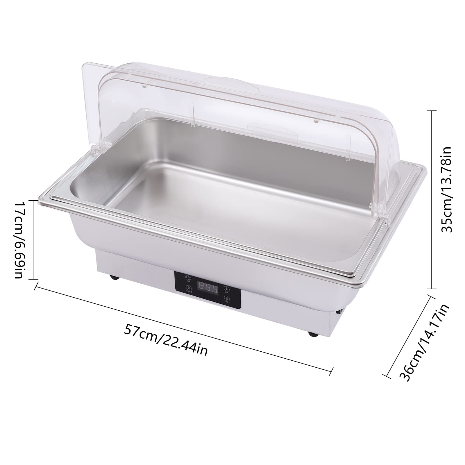 DNYSYSJ Electric Chafing Dish, 14L/14Q Commercial Chafing Dish Buffet Set Food Warmer Chafers and Buffet Warmers Chaffing Server Set for Dining Parties Wedding, Stainless Steel+PC (14L, 1 Tray)