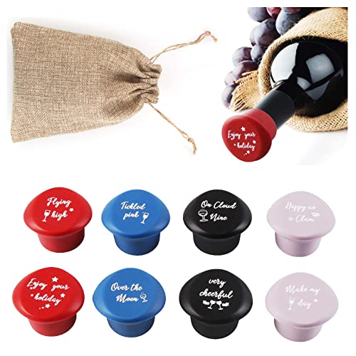 Funny Silicone Wine Stoppers, Reusable Bottle Cover Caps Replace Corks for Wine Bottles Airtight Seal Decorative To Preserve Wine And Beer Fresh, Gifts for Wine Lovers(8 Pcs, 4 Colors)
