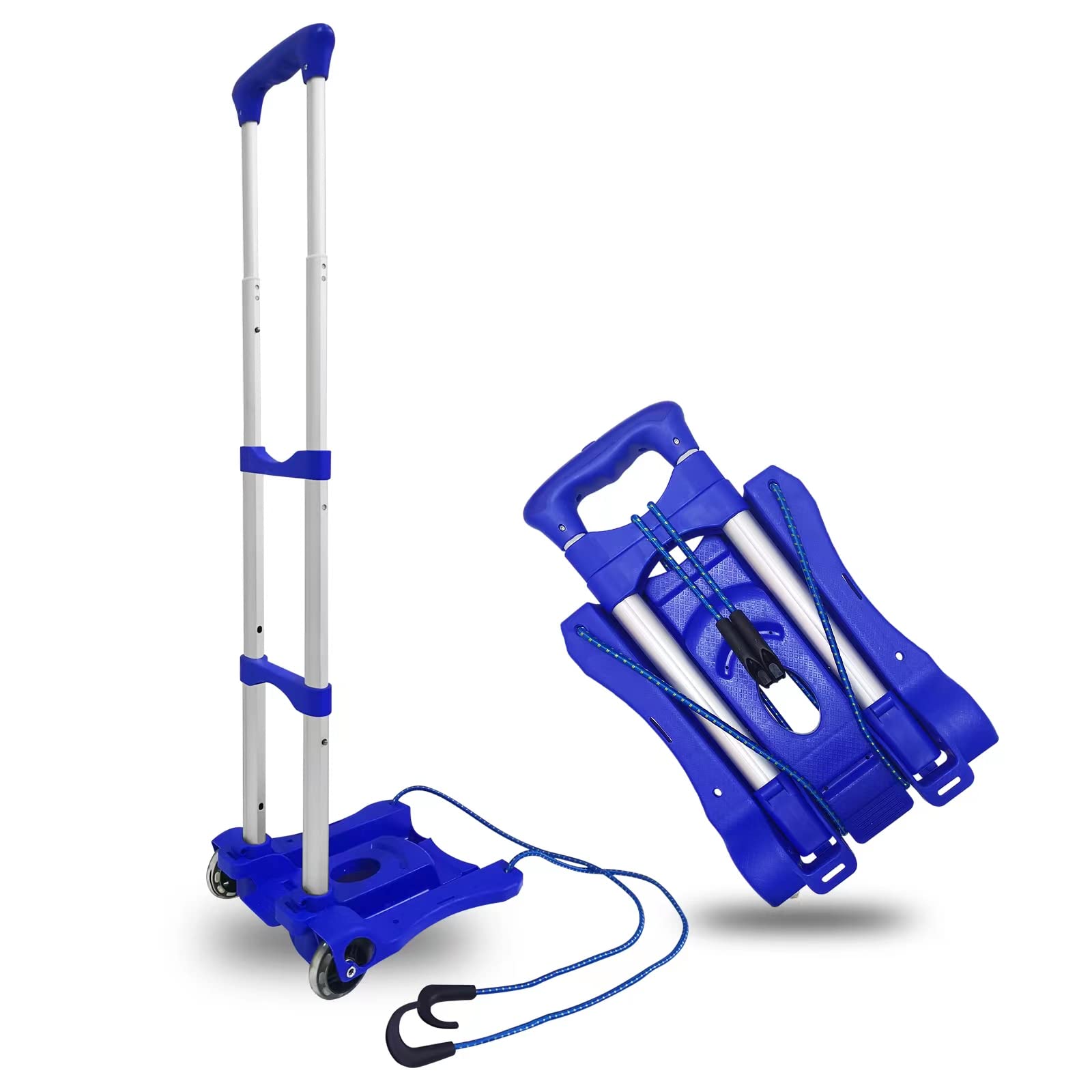 KOCKABC Folding Hand Truck and Dolly, 80lbs Collapsible Aluminum Folding Hand Trucks with 2 Elastic Ropes, Compact & Lightweight Folding Luggage Cart for Home & Travel Luggage Moving – Black