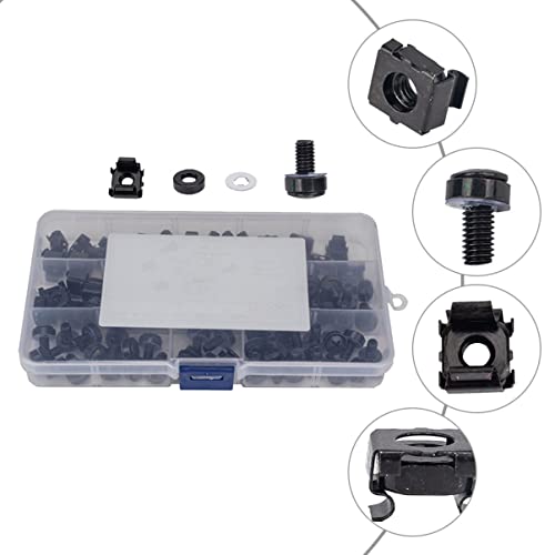 DIKACA Black Lug Nuts Rack Screws 1 set Studs Nuts& Nuts Screws Server Rack Gaskets Replacement Square Cabinet Cage Computer Insert Mount Accessory Black Lug Nuts Rack Screws