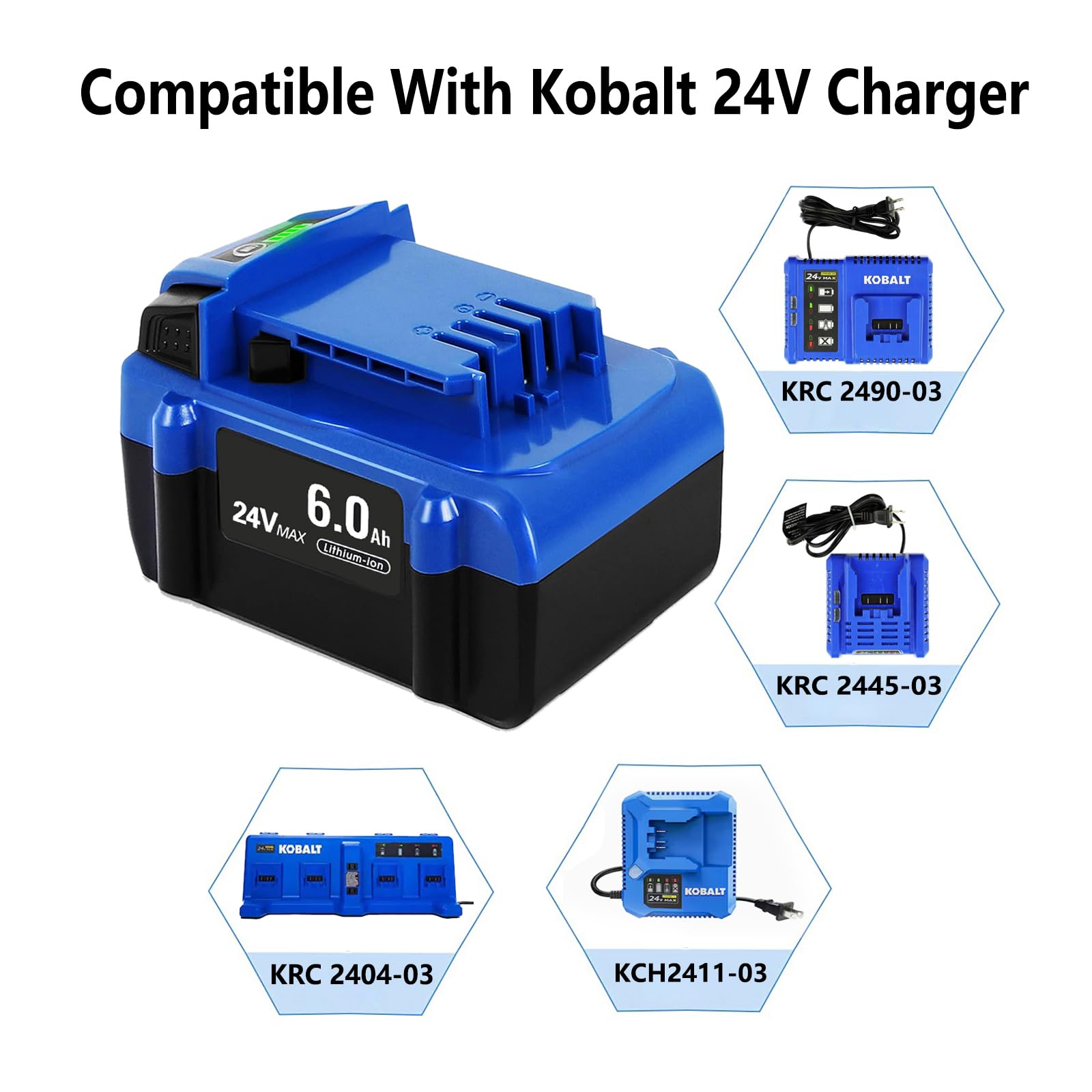 HAPPLYS 6.0Ah 24V Replace for Kobalt 24 Volt Lithium Ion Battery KB624-03 KB524-03 KB424-03 KB224-03 KB124-03 0673802 1051230 Compatible with Kobalt 24V Cordless Power Tools