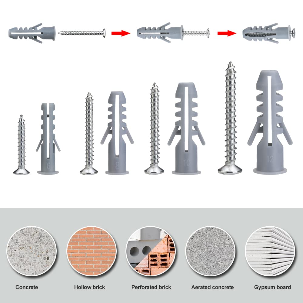 CNAM (#10) Drywall Screws Kit, Anchors and Screws kit 10mm x 37.1mm Universal Wall Expand Anchor with Self-Tapping Screws (100 Pcs) for Fixed and Hanging