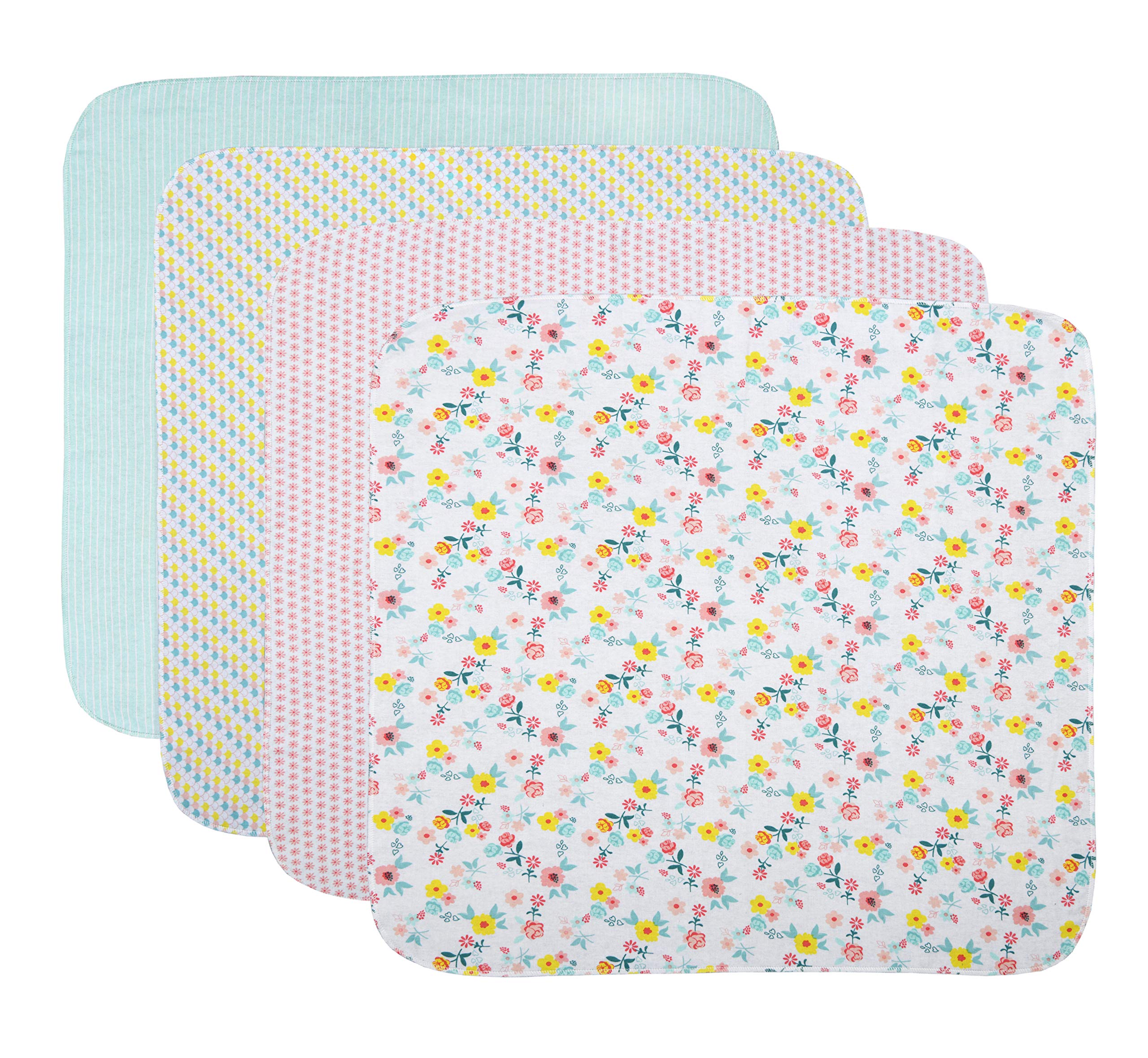Cuddles & Cribs New Born Cotton Flannel Baby Receiving Blankets - 4 Count (Floral Stripes)