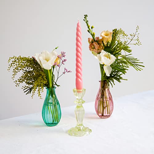 Talking Tables Green Glass Candlestick Holder Taper Candle Stand for Indoor or Outdoor Dining, Elegant Dinner Party Decorations, Birthday, Garden, Wedding, Christmas, Home Décor Large