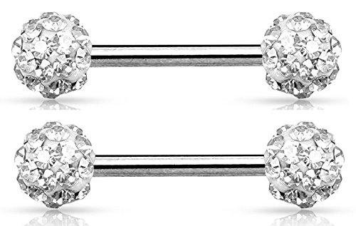 Body Accentz Nipple Ring Crystal Paved Ferido Balls 316L Surgical Steel Nipple Bar Pair(Purple)