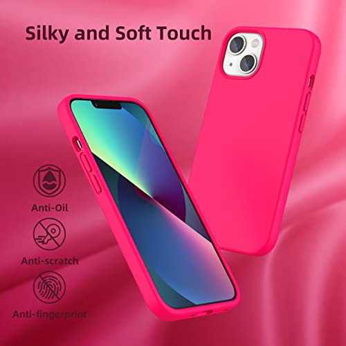 K TOMOTO Compatible with iPhone 13 Case, [Drop Protection] [Anti-Scratch] Shockproof Liquid Silicone Anti-Fingerprint Cover with Microfiber Lining Phone Case for iPhone 13 6.1" (2021), Hot Pink