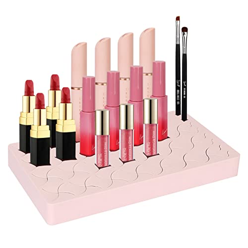 Unaikoo Silicone Lipstick Holder Organizer Brush Holder, Multi-function 28+8 Slots Lipstick Case Organizer for Eyebrow Pencil, Nail Polish, Makeup Brushes, Lipstick, Stationery Pink