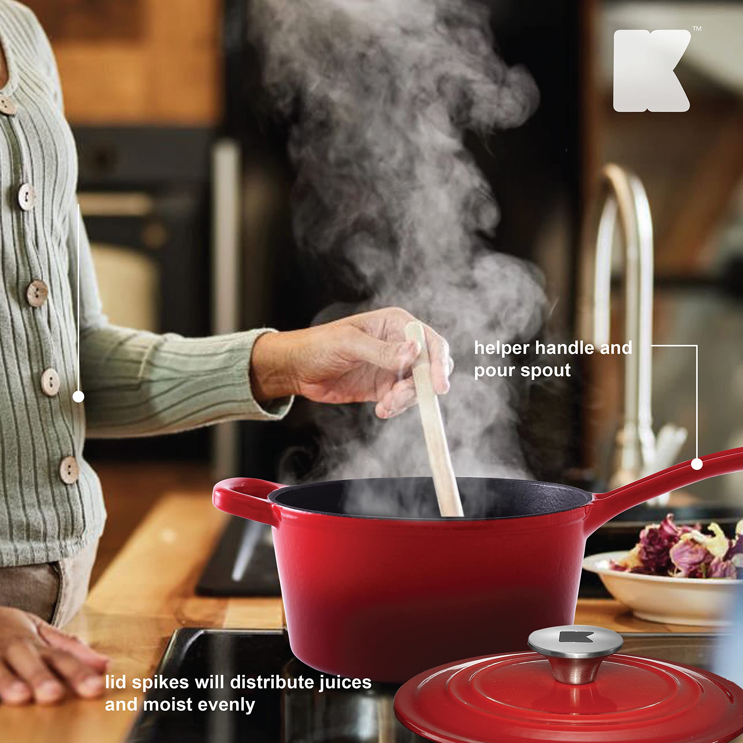 Enameled Cast Iron Saucepan Set for Professional & Home Use - 2.4 Quart - Heavy Duty Non-Stick Saucepan with Lid for Induction Gas Stoves & All Cooktops (Red)