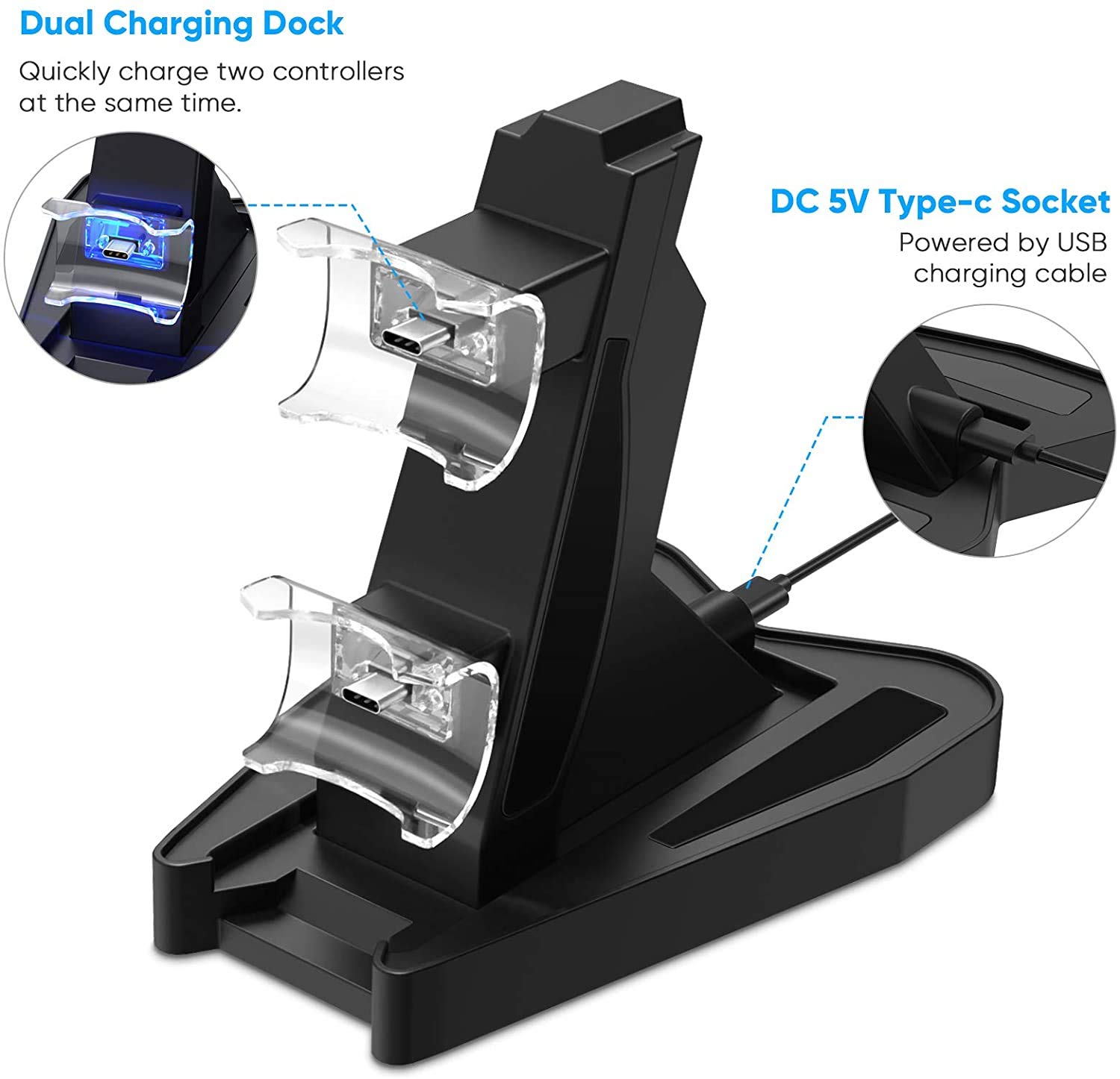 PS5 Controller Charger - Dual Controller Charging Station for PlayStation 5 DualSense with LED Indicator