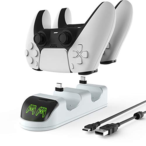PS5 Controller Charger, Etpark Upgraded PS5 Charging Station Dock with LED Indicator, Safety Chip Protection, Dual USB Type C Fast Charging, White