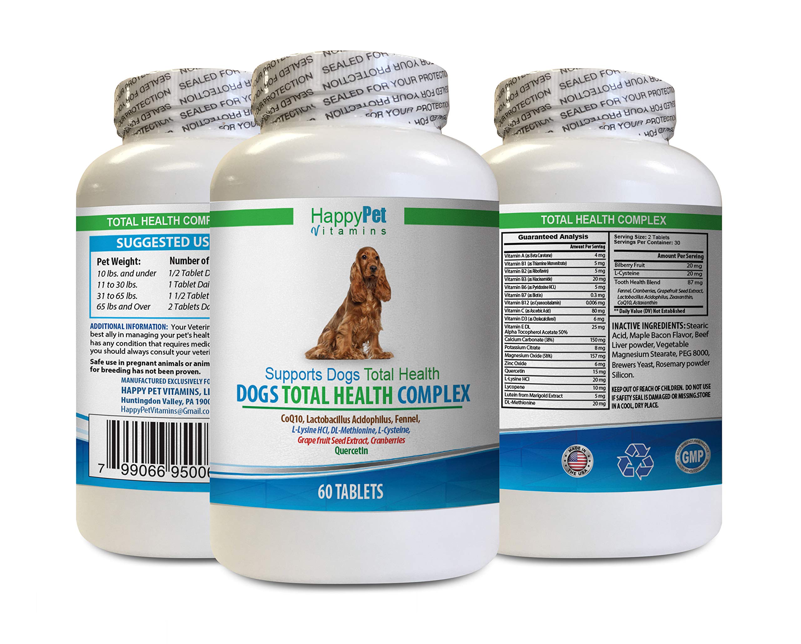 HAPPY PET VITAMINS LLC Natural Clean Bad Breath Dogs - Dogs Total Health Complex - Natural - Best Hair Coat Immune Eye Teeth UTI Health - Dog Cranberry Supplement - 1 Bottle (60 Treats)