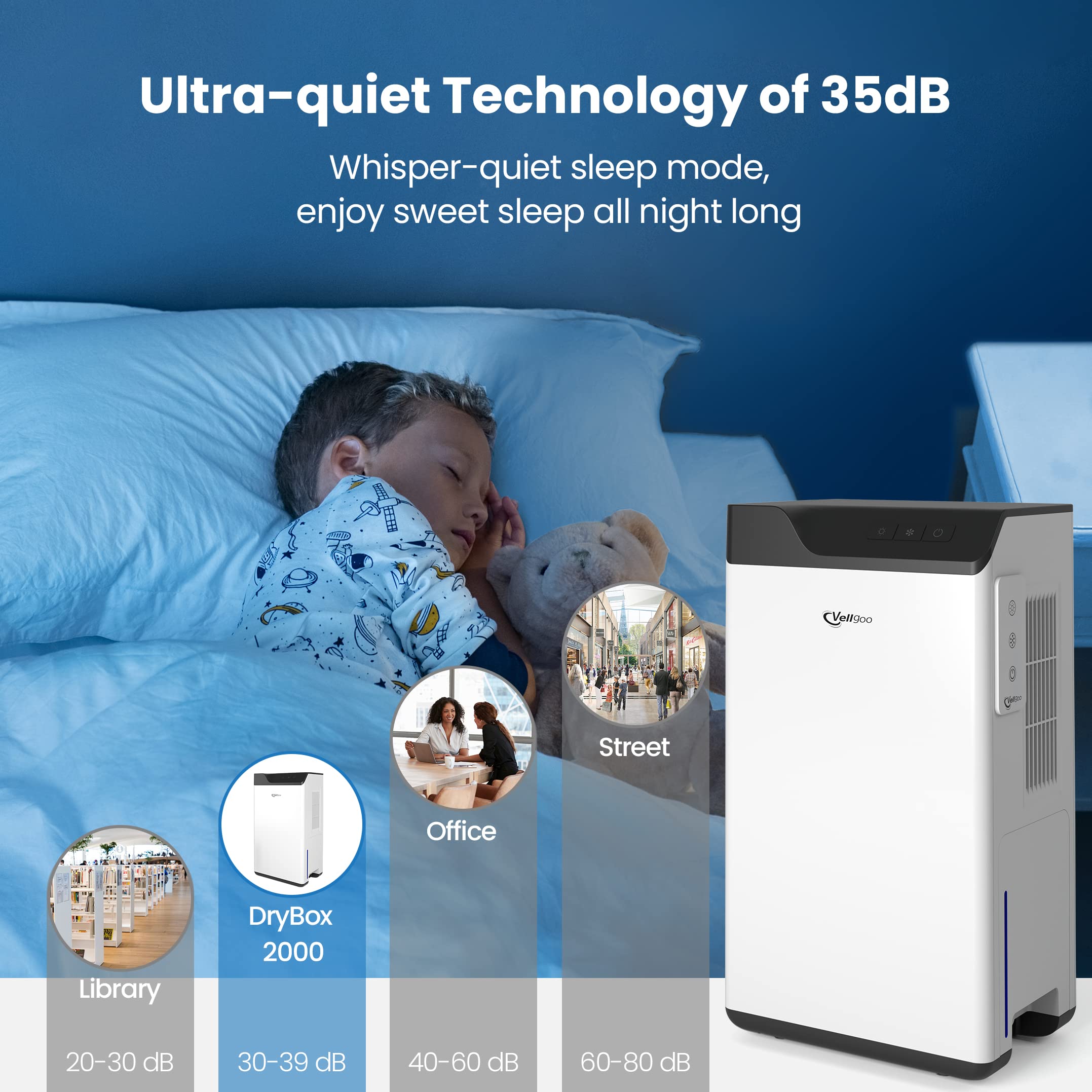 Dehumidifiers for Home - Vellgoo Dual Semiconductor Dehumidifier for Bathroom Basement Up to 540 sq.ft with 60oz Watertank, Dehumidifier with 1.5m Drain Hose