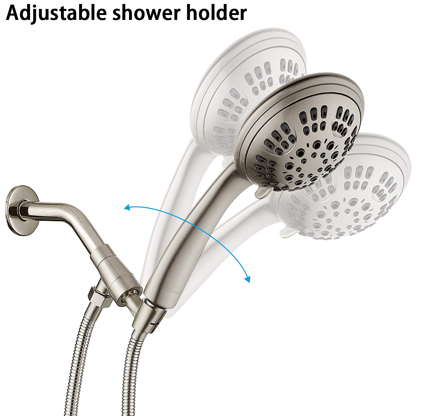 G-Promise Metal Shower Head Holder for Hand Held Showerhead, Adjustable Bracket, Shower Arm Adapter, Universal Shower Arm Mount, Brushed Nickel Finish