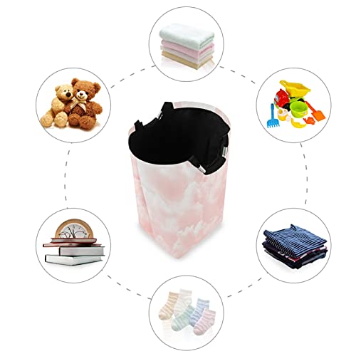 xigua Pink Clouds & Sky Laundry Hamper, Waterproof Foldable Clothes Hamper with Handles Large Laundry Basket for Nursery Dirty Clothes Toys Organizer