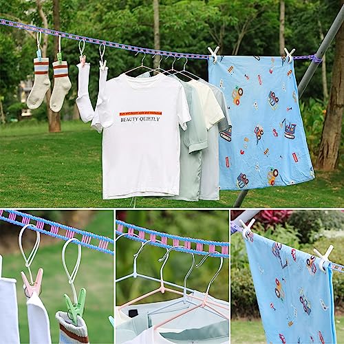 HISAFA 3-Pack Windproof Clothesline with Hooks – 2023 Upgrade Thicker and Stronger, PE Material, 16ft – Ideal for Indoor/Outdoor Use & Travel