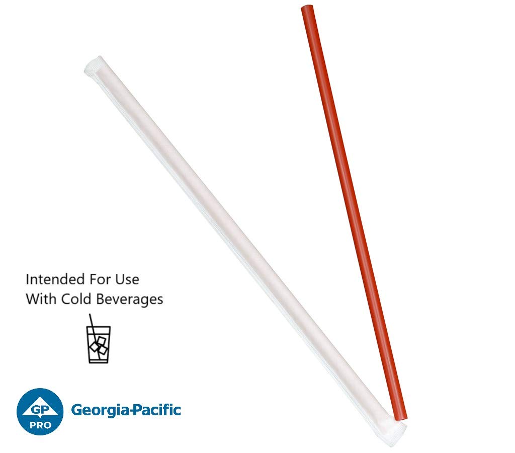 Dixie 10.25" Wrapped Polypropylene Plastic Giant Straw by GP PRO (Georgia-Pacific), Red, GW104, 1,200 Count (300 Straws Per Box, 4 Boxes Per Case)
