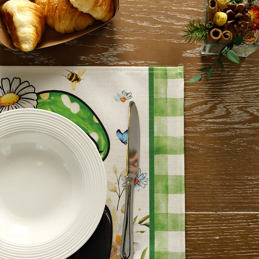 GEEORY Daisy Spring Placemats 12x18 Inch Set of 4 Flowers Gnome Farmhouse Rustic Holiday Kitchen Dining Table Decoration for Indoor Outdoor Dinner Party Décor