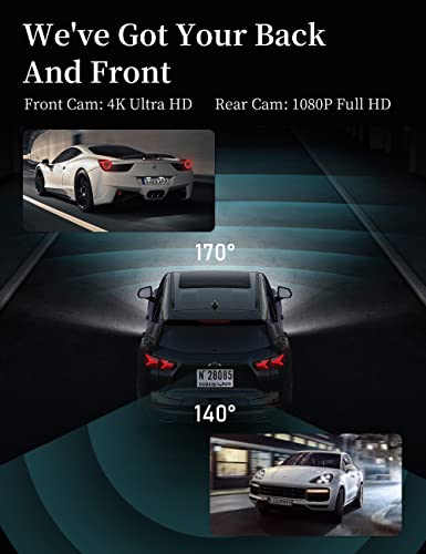 HawkEvo 4K/2.5K Dash cam Front and Rear, 3.2'' in Display with GSP, WiFi, G-Sensor, Super Night Vision, Loop Recording, 24H Parking Mode, Wide Angle Dash Camera for Cars/Trucks, Supports 256GB Max