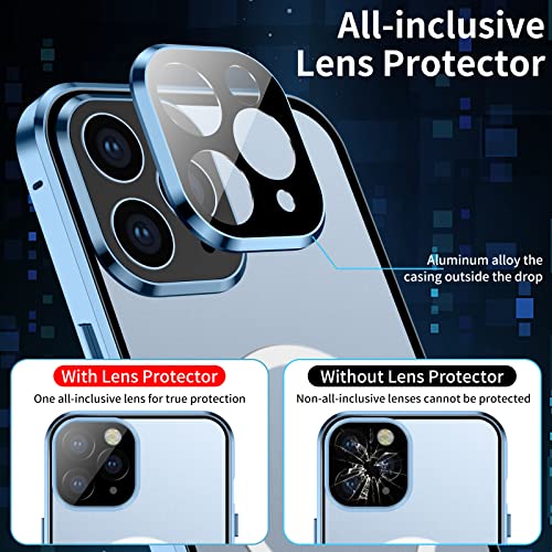 Jonwelsy Case for iPhone 13 Pro Max, Compatible with Magsafe 360 Degree Full Body Protection Case Magnetic Attraction Metal Bumper+Front Glass+PC Back Cover for iPhone 13 Pro Max (6.7 inch) (Blue)