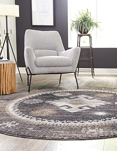 Unique Loom Eco Southwestern Collection Area Rug - Springdale (Round 3' 3" x 3' 3", Charcoal Gray/Ivory)