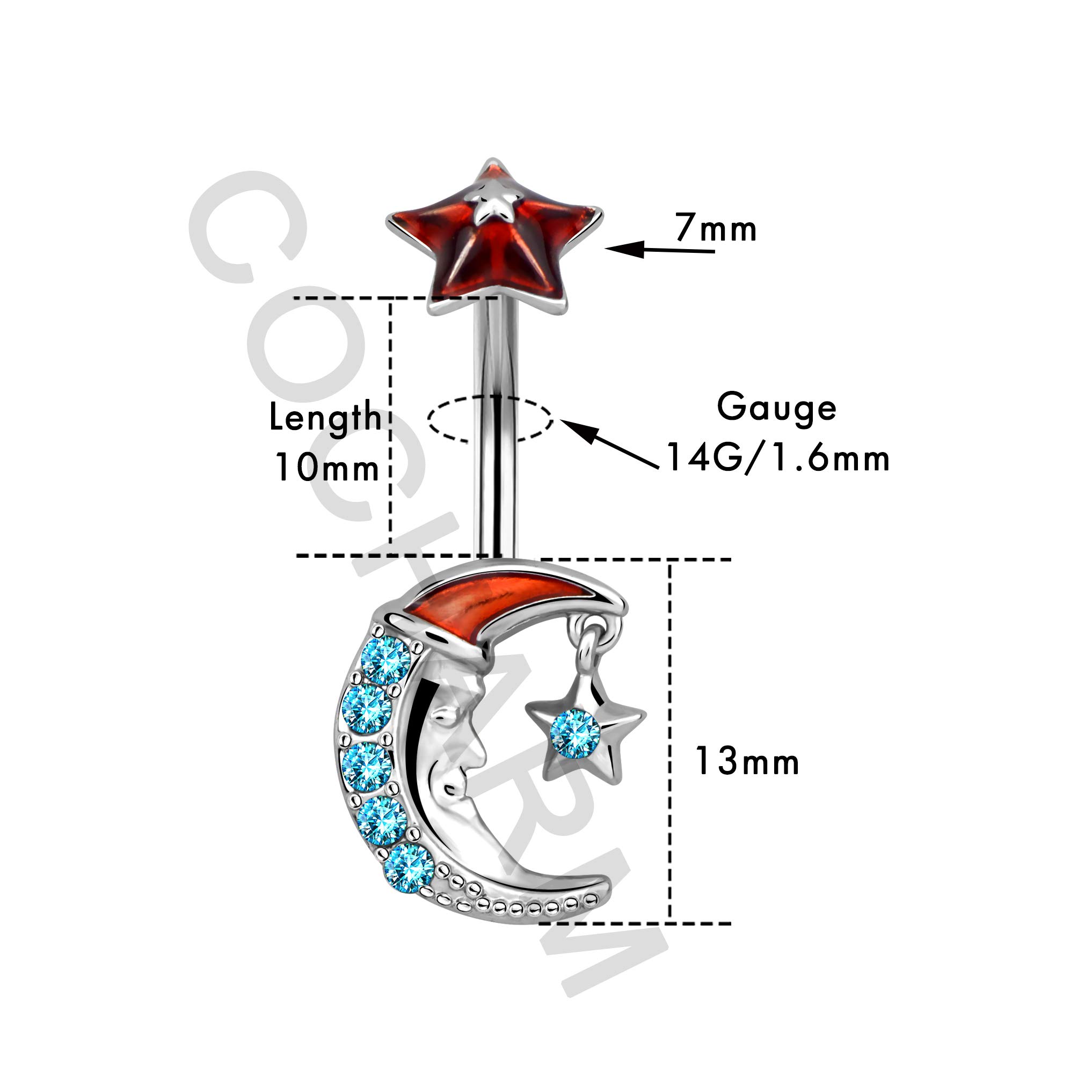 COCHARM 14g Christmas Belly Button Rings Moon Belly Rings for Women Cute Moon Belly Piercing Dainty Witch Navel Piercing Jewelry
