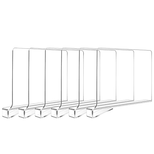 Hiziwimi 6PCS Clear Acrylic Shelf Dividers, Multifunctional Shelf Separators, Adjustable Clothes Organizer, Clear Organizer, Wooden Wardrobe, Kitchen and Office Shelf