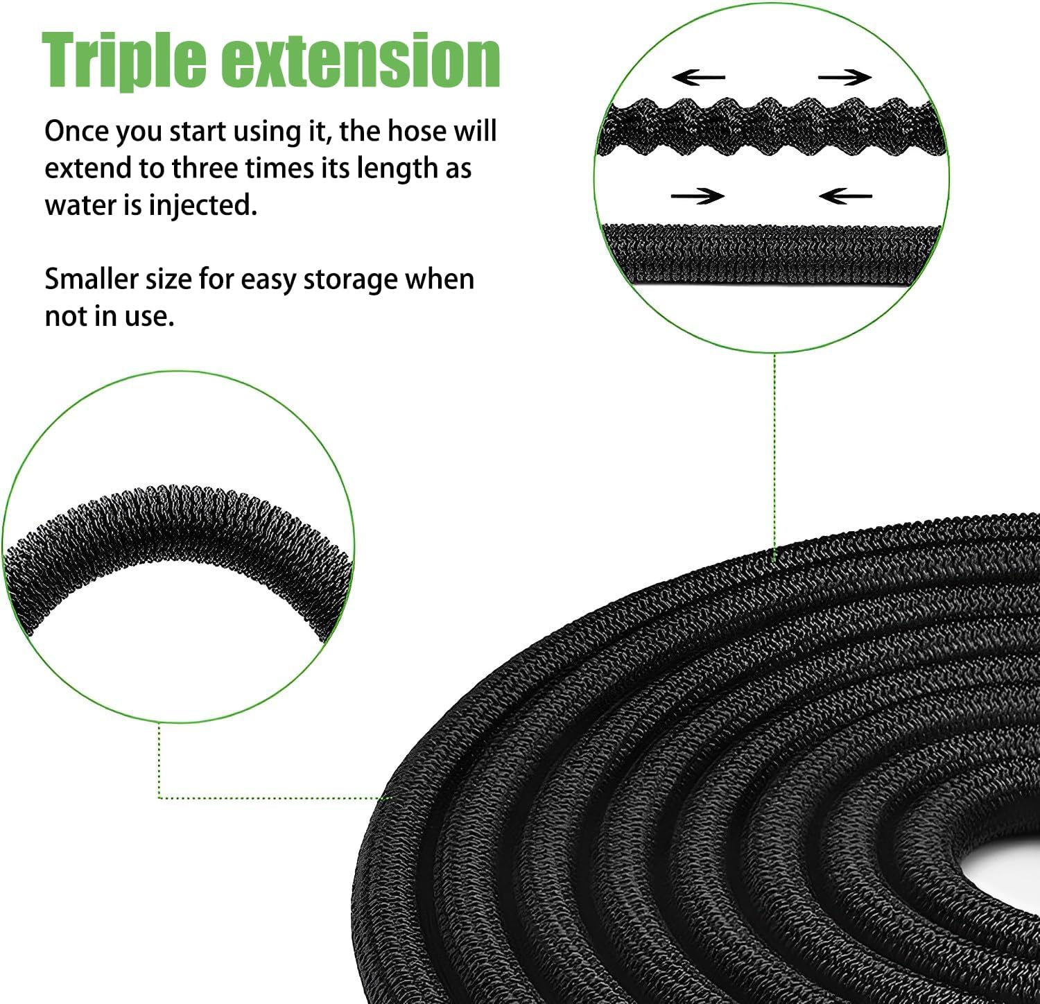EFETSH Expandable Garden Hose 50FT - Flexible Water Hose with Spray Nozzle, Retractable Hose - Lightweight Expanding Hose - Black