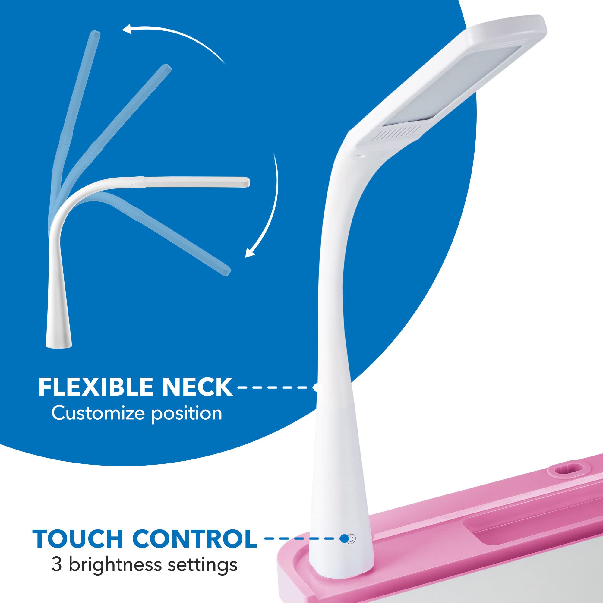 Mount-It! Accessory Kit for Height Adjustable-Kids-Desk | Includes LED-Lamp, Book Holder Shelf and Pencil Holder-Cup, Pink