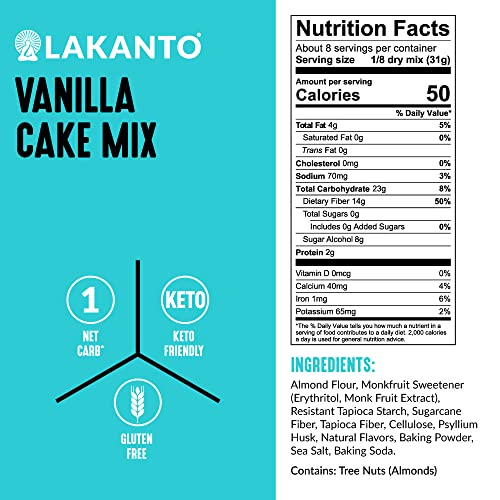 Lakanto Sugar Free Keto Cake Mix - Sweetened with Monk Fruit, Gluten Free, 1 Net Carb, Keto Diet Friendly, Delicious - Vanilla