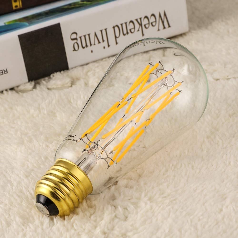Leools Filament LED Edison Bulb 15W Dimmable 2700K Warm White 1300LM, 120W Incandescent Equivalent E26 Base, ST64 Vintage LED Filament Bulbs, 360 Degrees Beam Angle, Pack of 2