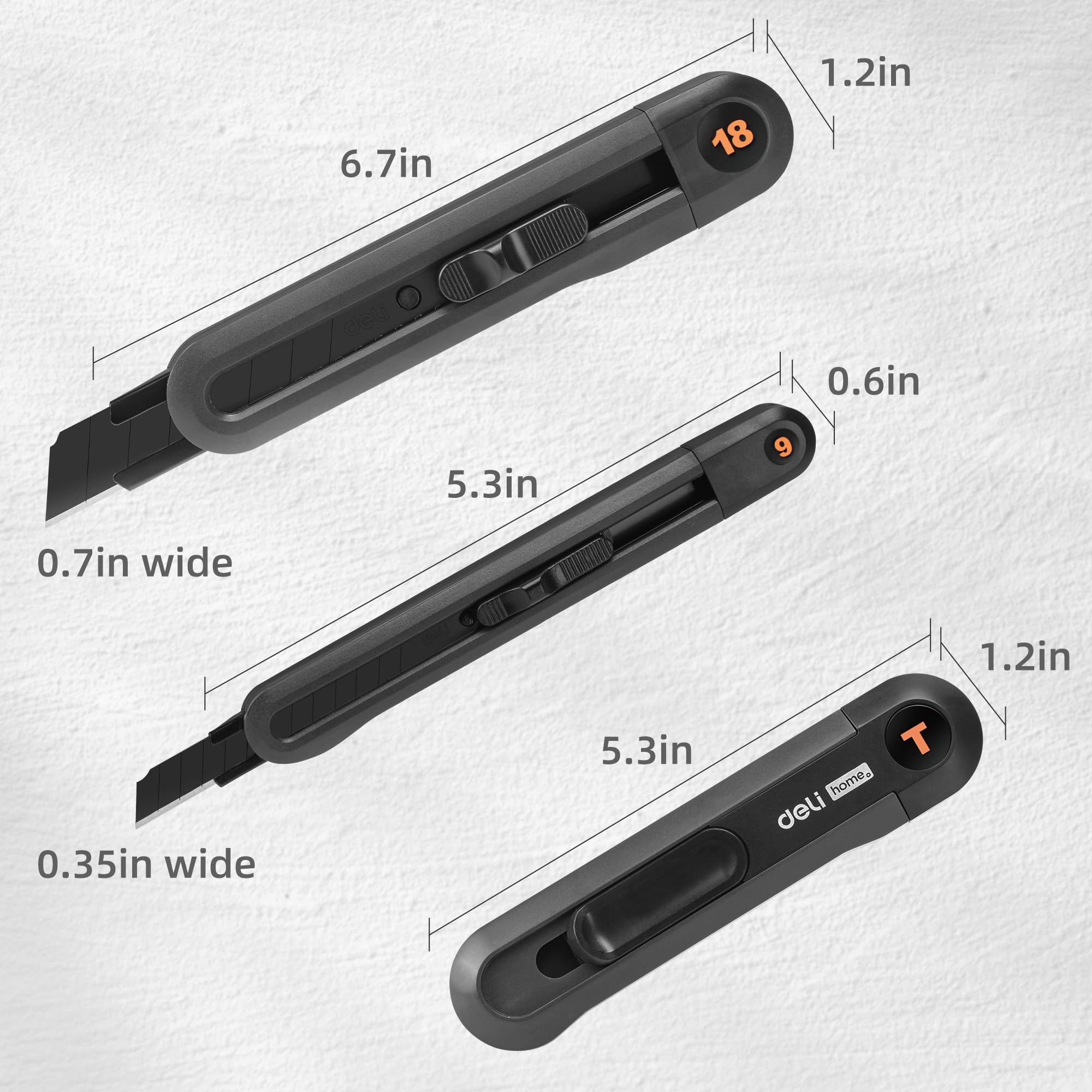 deli 3pcs Utility Knife Box Cutters Set, Retractable Box Opener, Sharp Cartons Cardboard Cutter Razor Knife, Light-weight and Compact Perfect for Office and Home Use