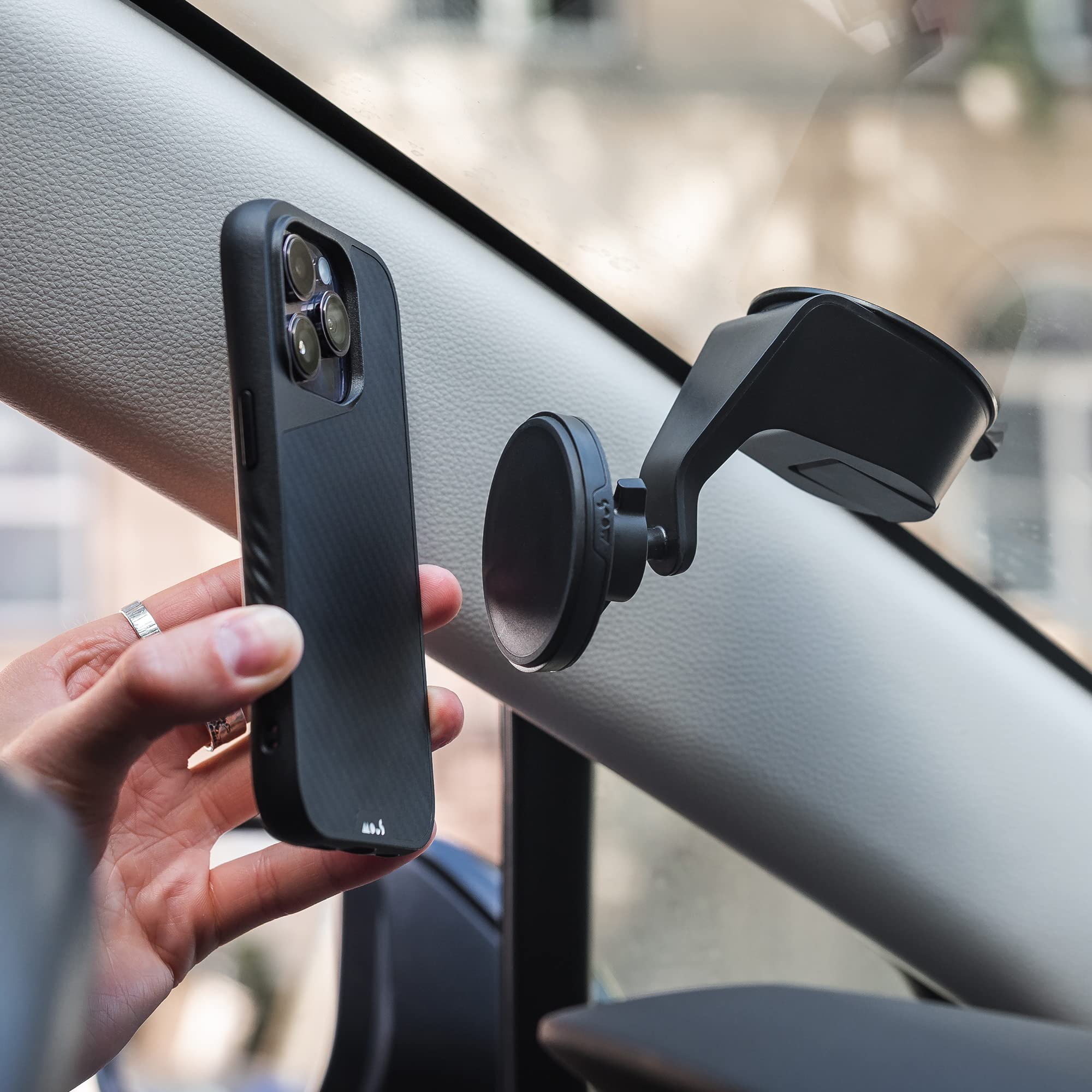Mous β MagSafe Compatible Car Mount Phone Stand - Phone Suction Mount Compatible with iPhone 15/14/13/12 Series Phones - MagSafe Accessories (2021 Model)
