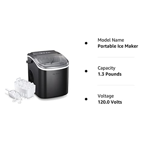 Ice Maker Countertop with Handle,9 Cubes Ready in 6 Mins,26Lbs/24H, Self-Cleaning Portable Ice Machine with Basket and Scoop, for Home/Kitchen/Camping/RV