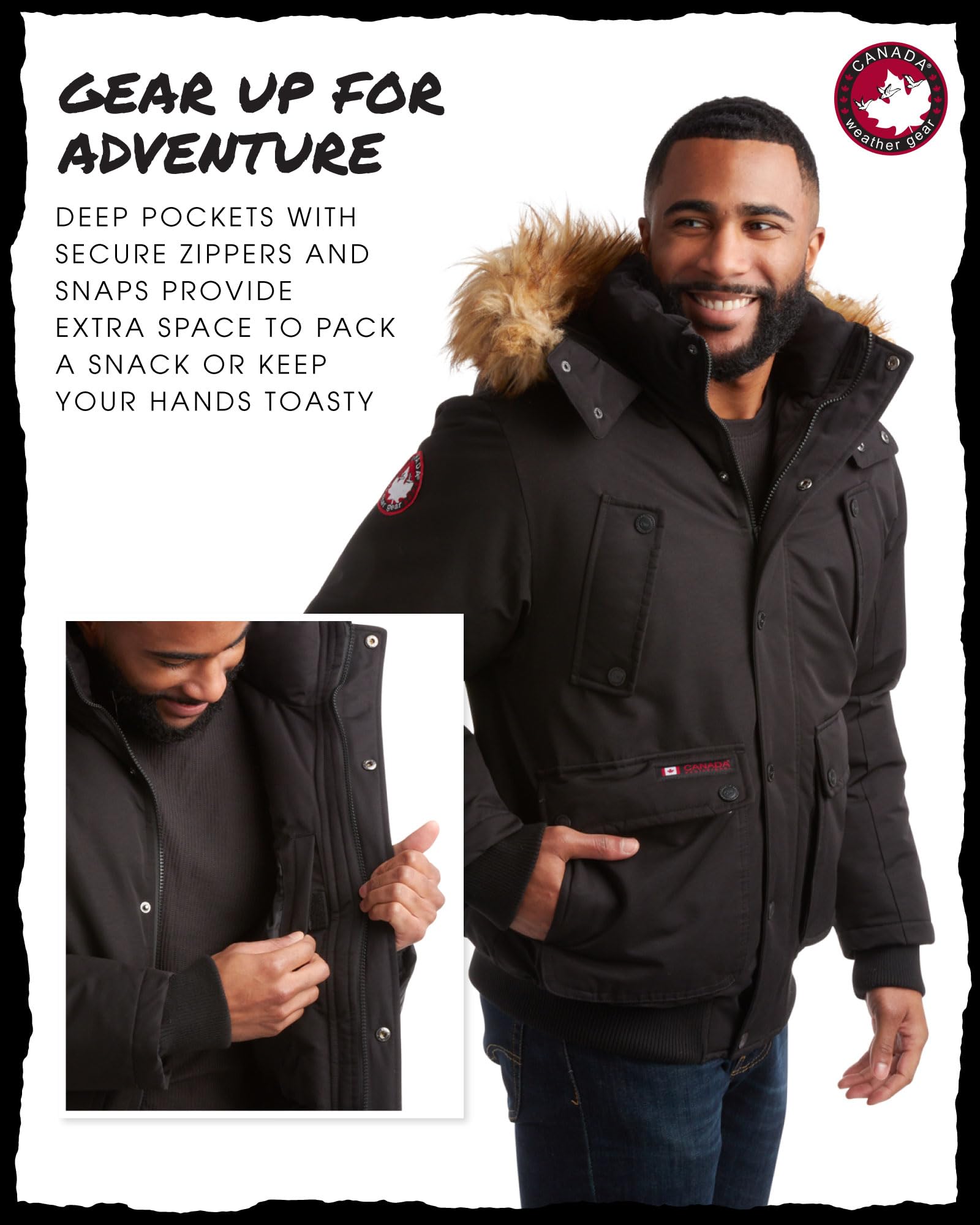 CANADA WEATHER GEAR Men’s Big & Tall Winter Jacket– Heavyweight Bomber Parka Coat– Jacket for Big and Tall Men (M-5XL), Size Medium, Raven Black